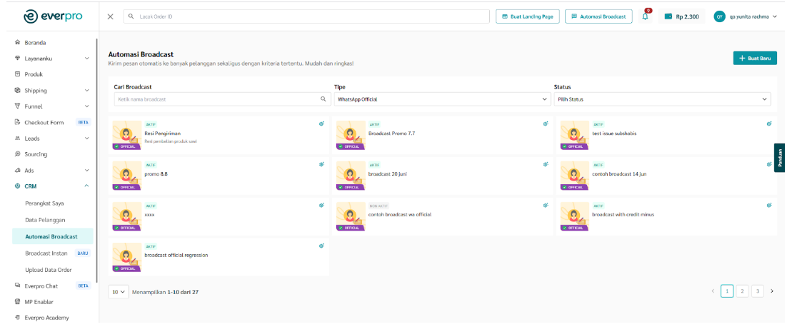 Dashboard Everpro Chat - Pusat Bantuan Everpro